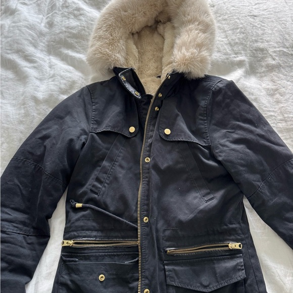 Topshop | Jackets & Coats | Topshop Black Utility Jacket With Cream Fur ...